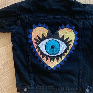 Jackets & Coats | Evil Eye Embellished Boyfriend Black Denim Jacket ...